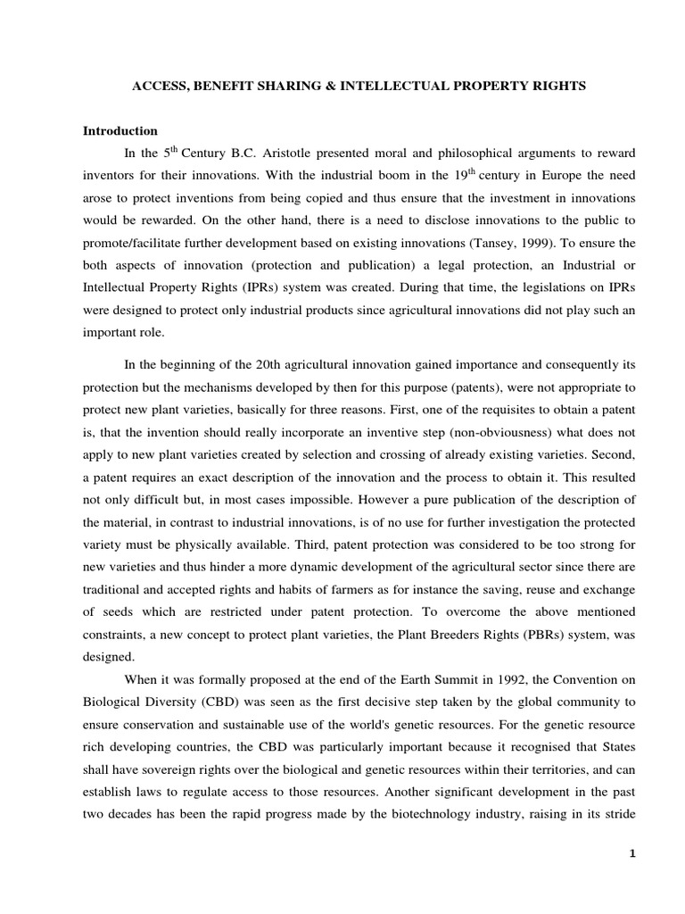 Access, Benefit Sharing & Intellectual Property Rights | PDF ...