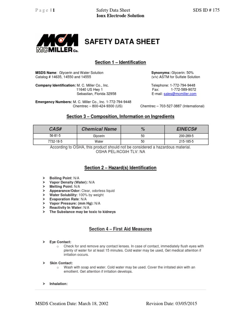 IonX Portable Electrode Solution MSDS MCM | PDF | Fluorine | Toxicity