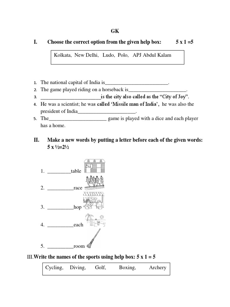 GK Quiz: Capitals, Sports, and Words | PDF