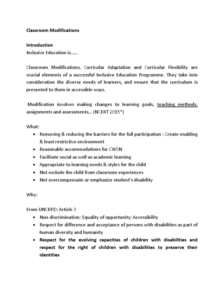 Classroom Modifications | Download Free PDF | Inclusion (Education ...