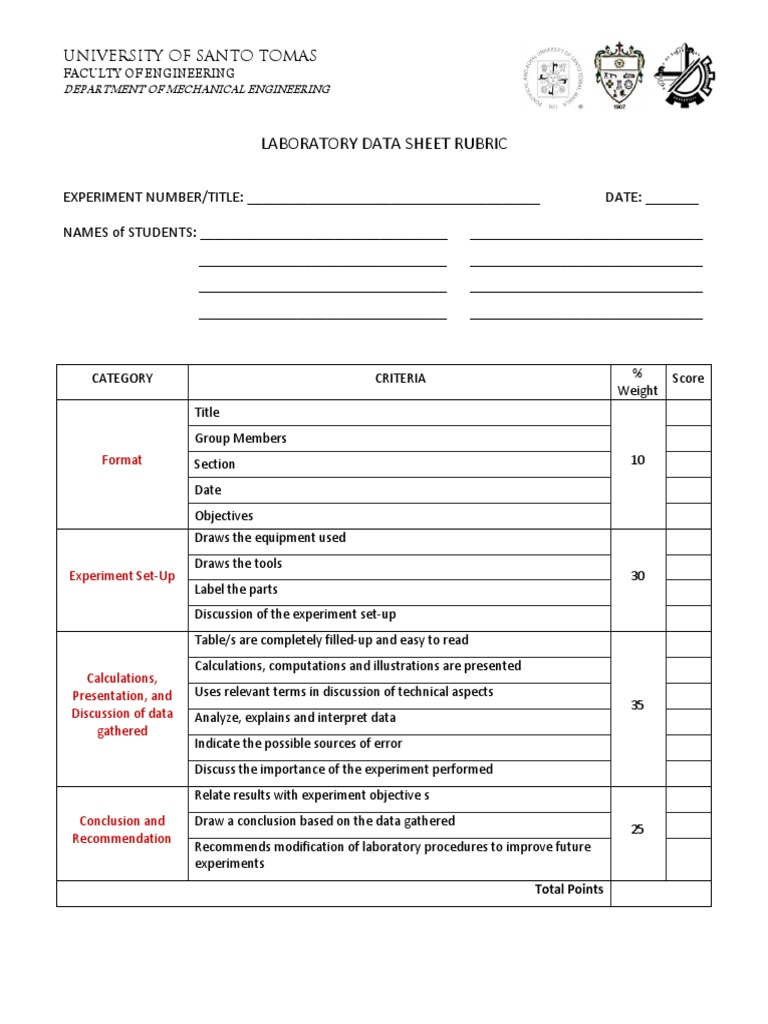 Laboratory Data Sheet Rubric | PDF