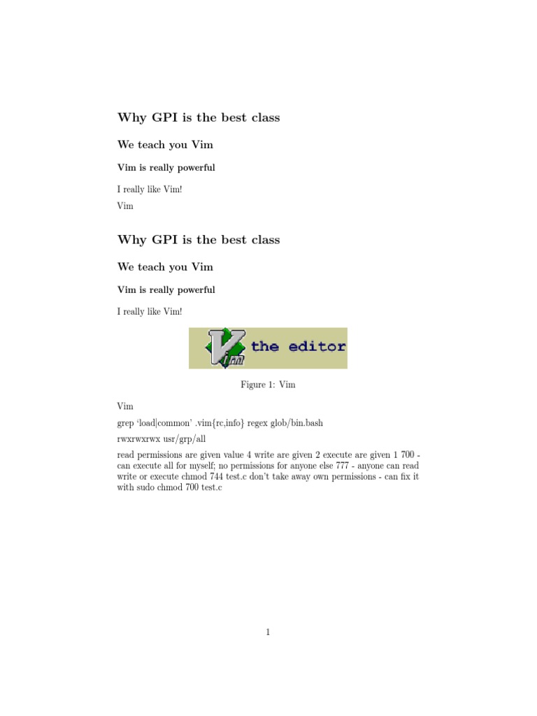 Why GPI Is The Best Class: We Teach You Vim | PDF