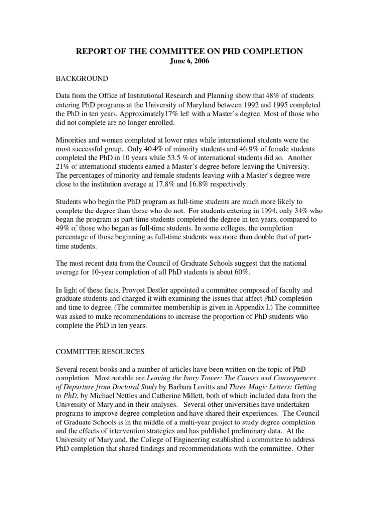 Phd Completion Report | Graduate School | Doctor Of Philosophy
