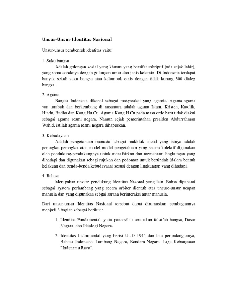 Unsur Identitas Nasional Indonesia | PDF