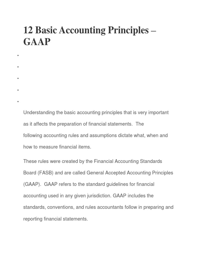 12 Basic Accounting Principles Explained | PDF | Financial Statement ...