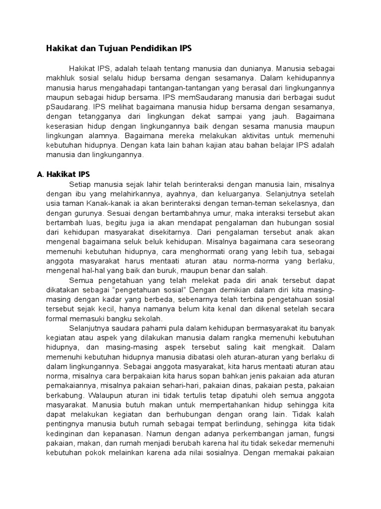 Hakikat Dan Tujuan Pendidikan IPS | PDF
