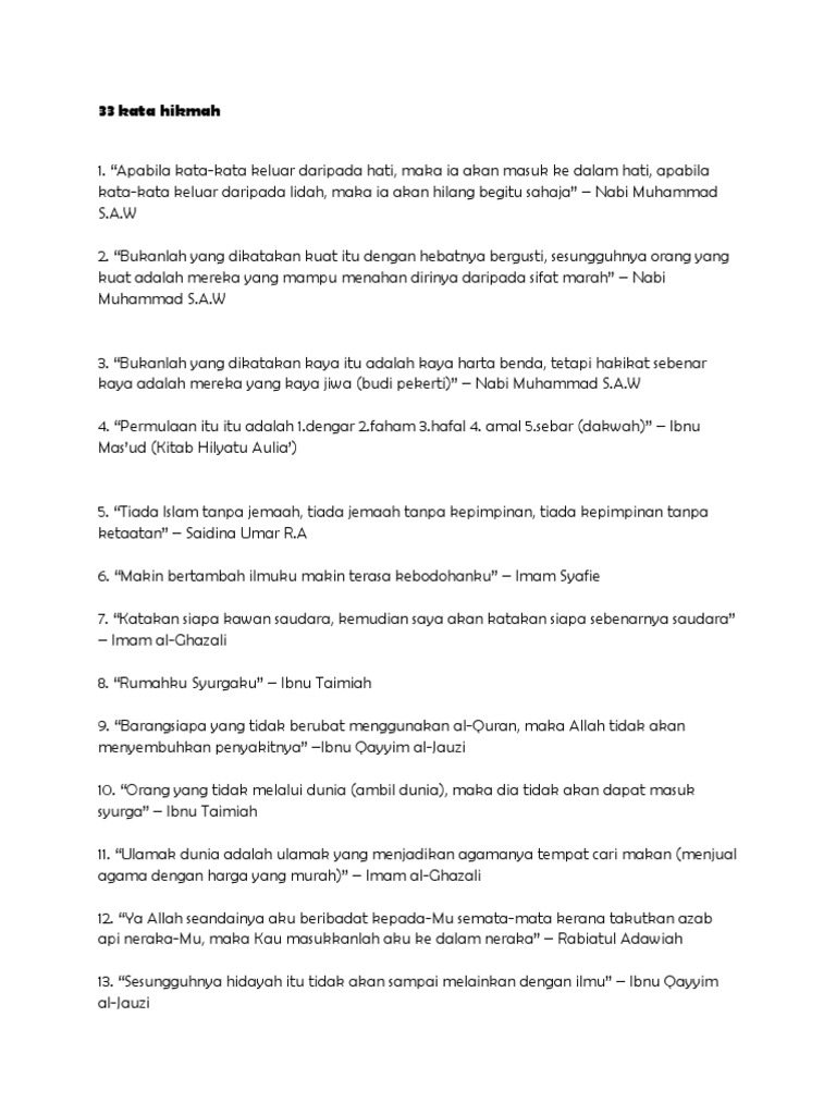 33 Kata Hikmah Inspiratif | PDF