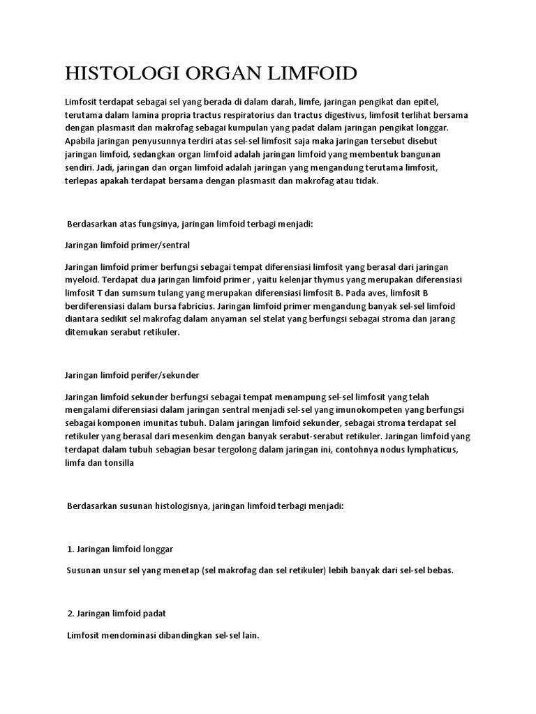 Histologi Organ Limfoid | PDF | Kajian Bahasa Asing | Sains & Matematika