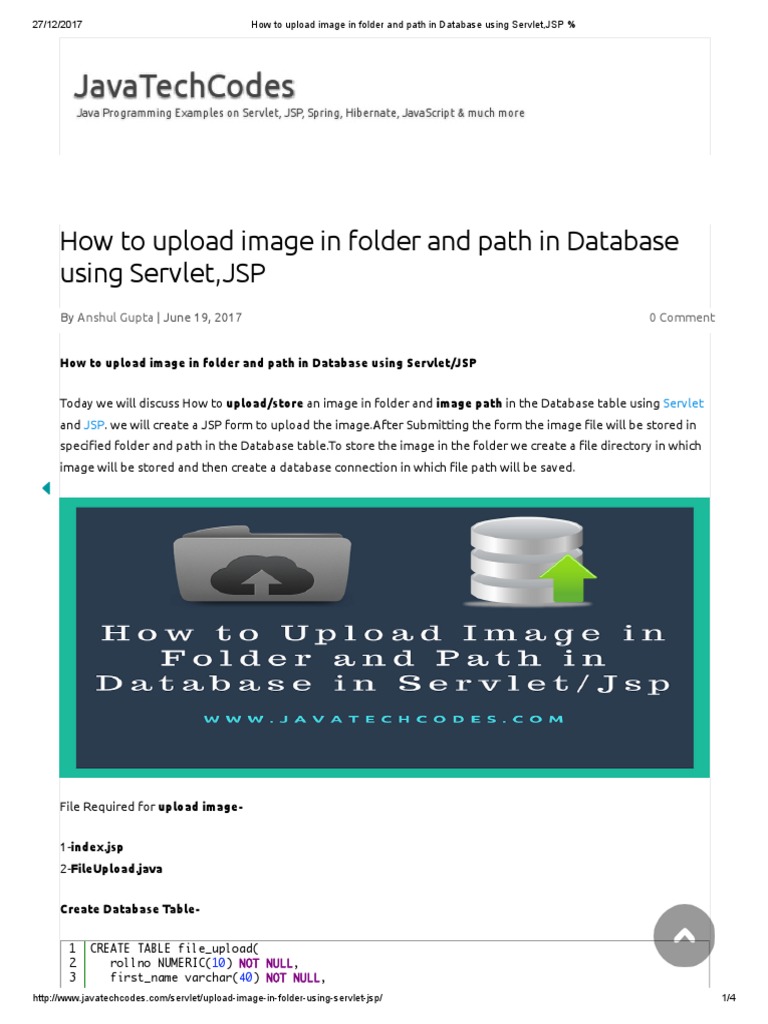 How To Upload Image in Folder and Path in Database Using Servlet, JSP % | PDF | Data Management ...