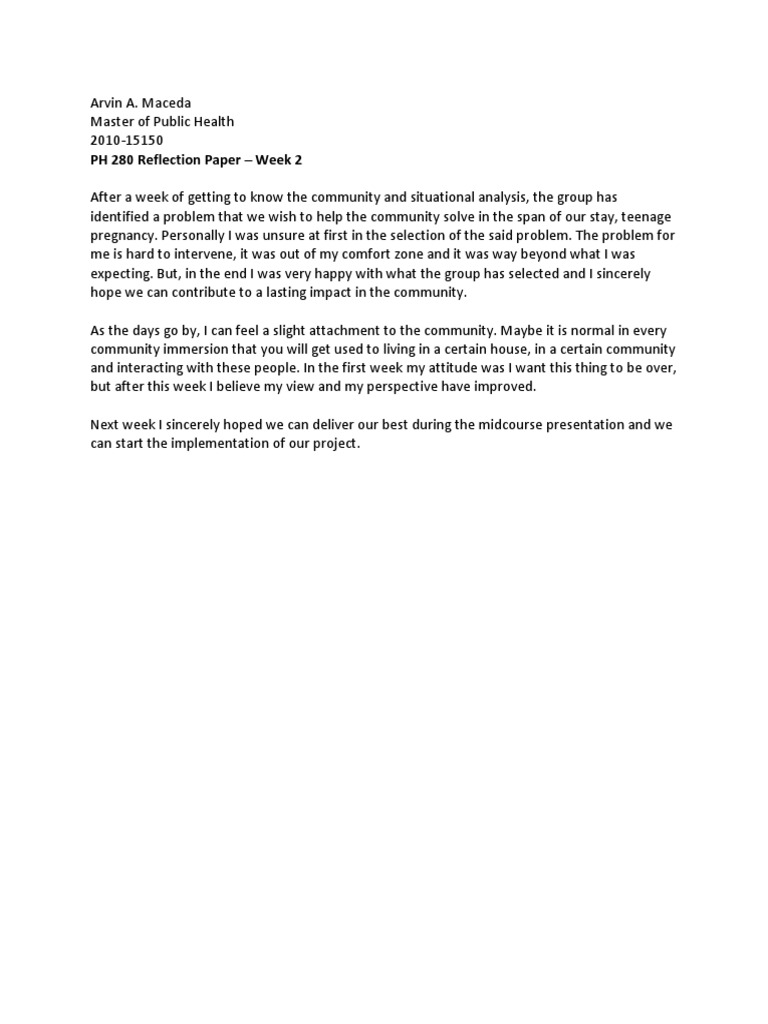 Reflection Paper Week 2 | PDF | Self-Improvement | Wellness