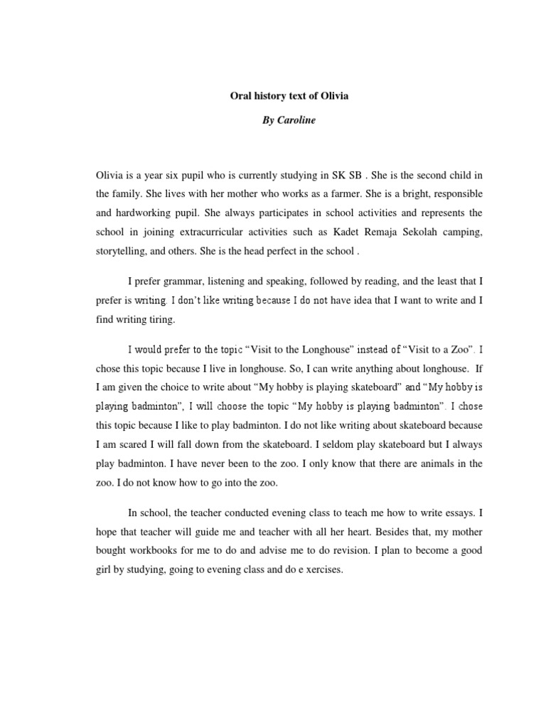 Oral History Text of Olivia | PDF