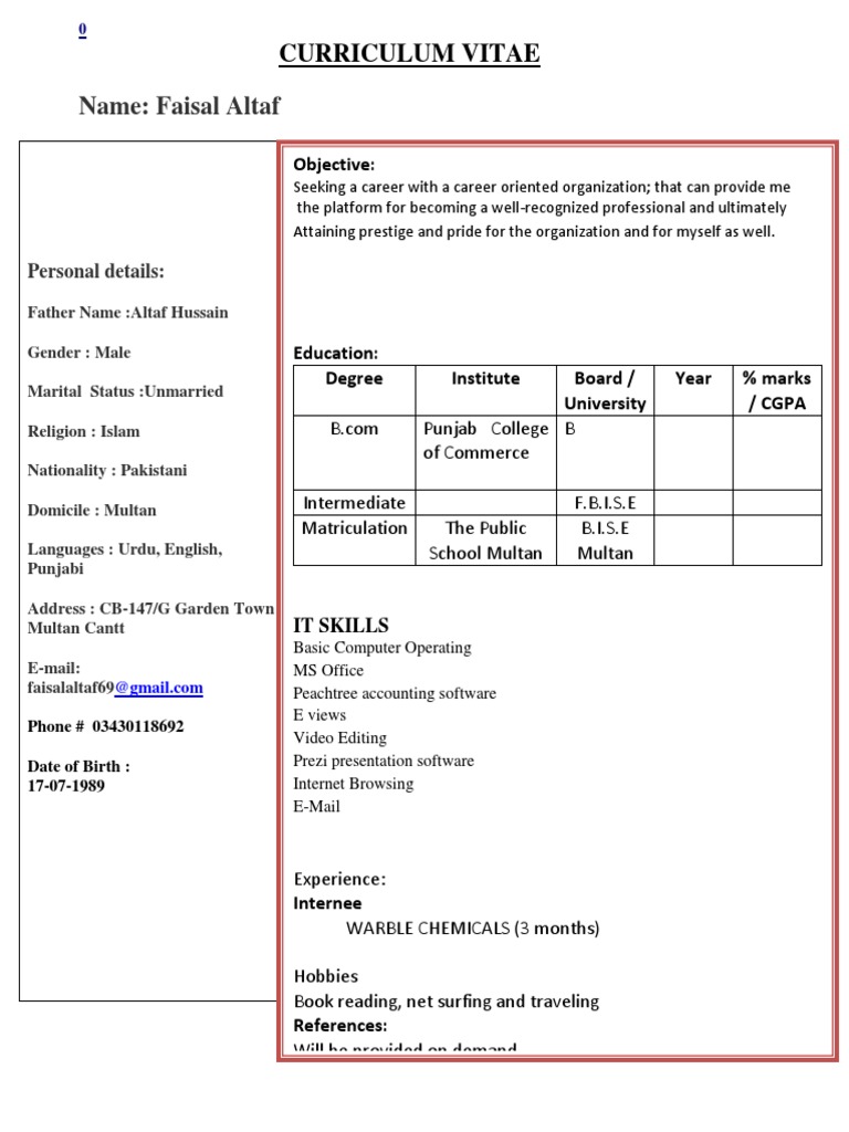 Name: Faisal Altaf: Curriculum Vitae | PDF