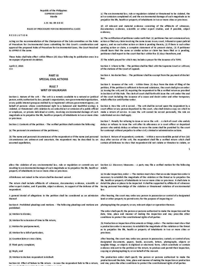Writ of Kalikasan & Continuing Mandamus Plus Cases | PDF | Mandamus ...