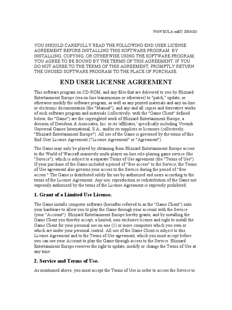 End User License Agreement: 1. Grant of A Limited Use License | PDF ...