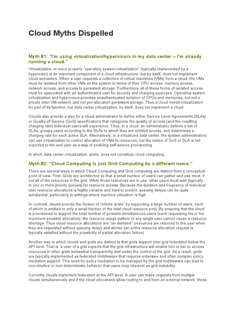 Cloud Myths Dispelled | PDF | Cloud Computing | Virtualization