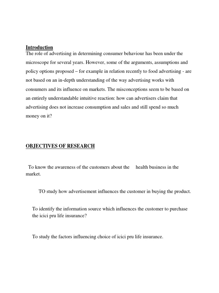 Synopsis of Advertisement Effectiveness of Icici Life Insuranceooo ...