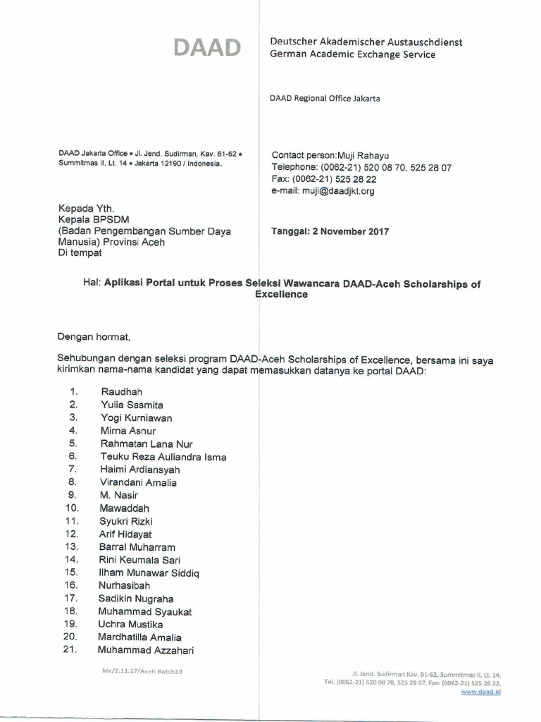 Data Kandidat Untuk DAAD Portal | PDF
