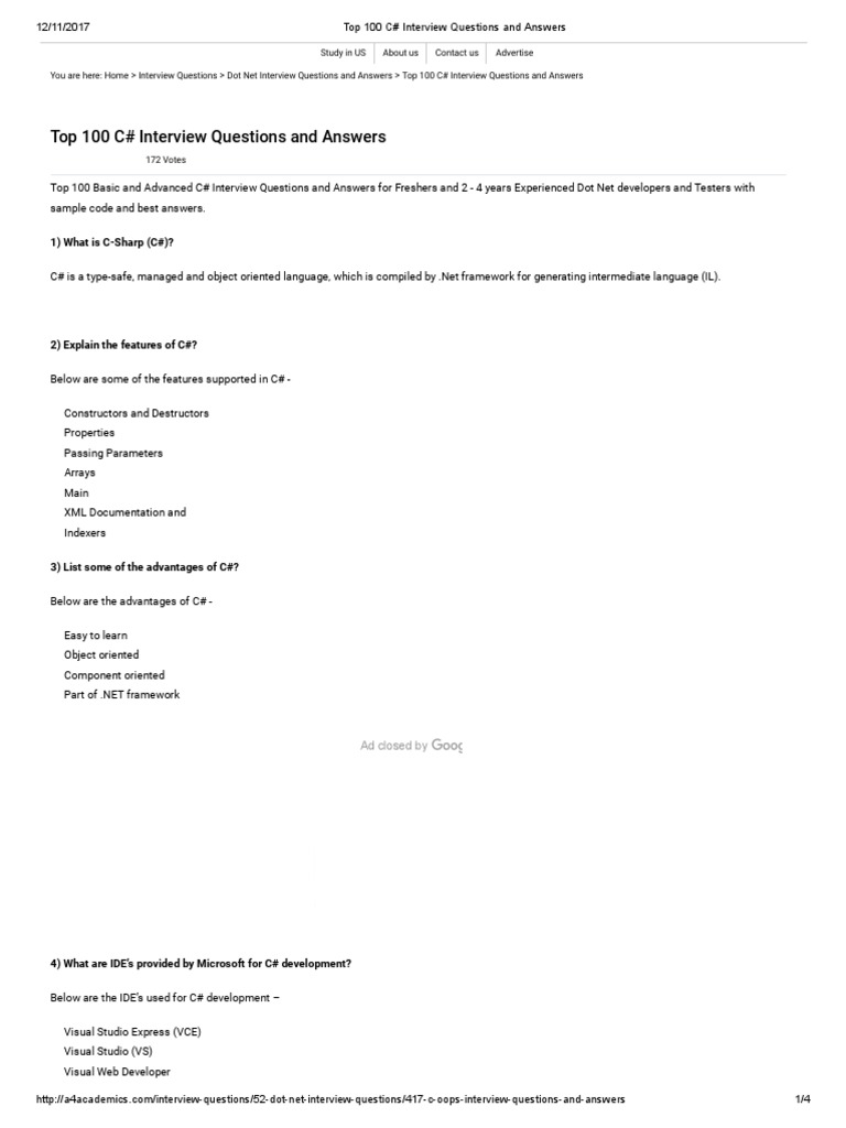 Top 100 C Interview Questions And Answers Pdf C Sharp Programming