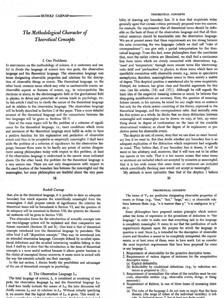 1956 Carnap - The Methodological Character of Theoretical Concepts PDF ...