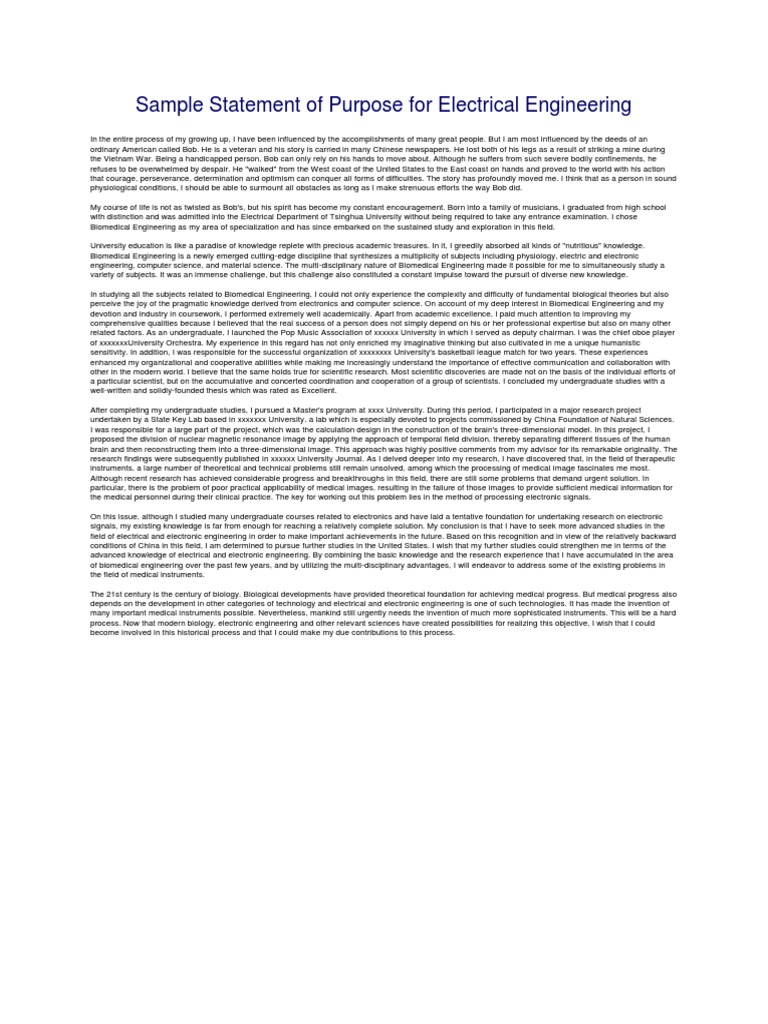 Sample Statement Of Purpose For Electrical Engineering Engineering 