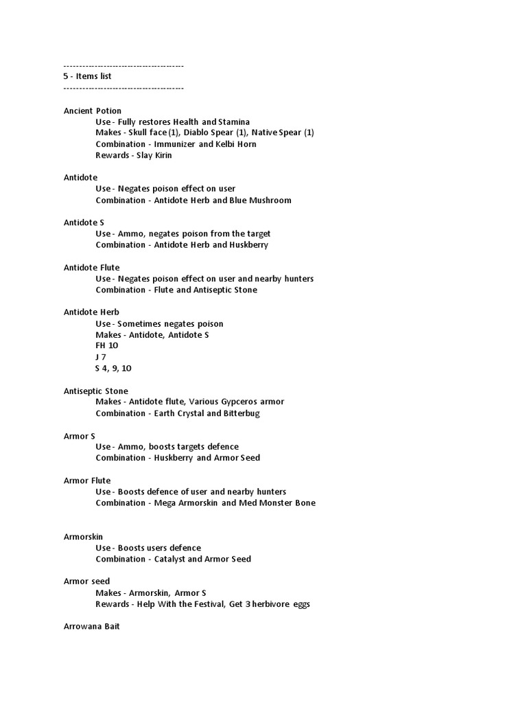 Monster Hunter Items List | PDF | Dragon | Nature