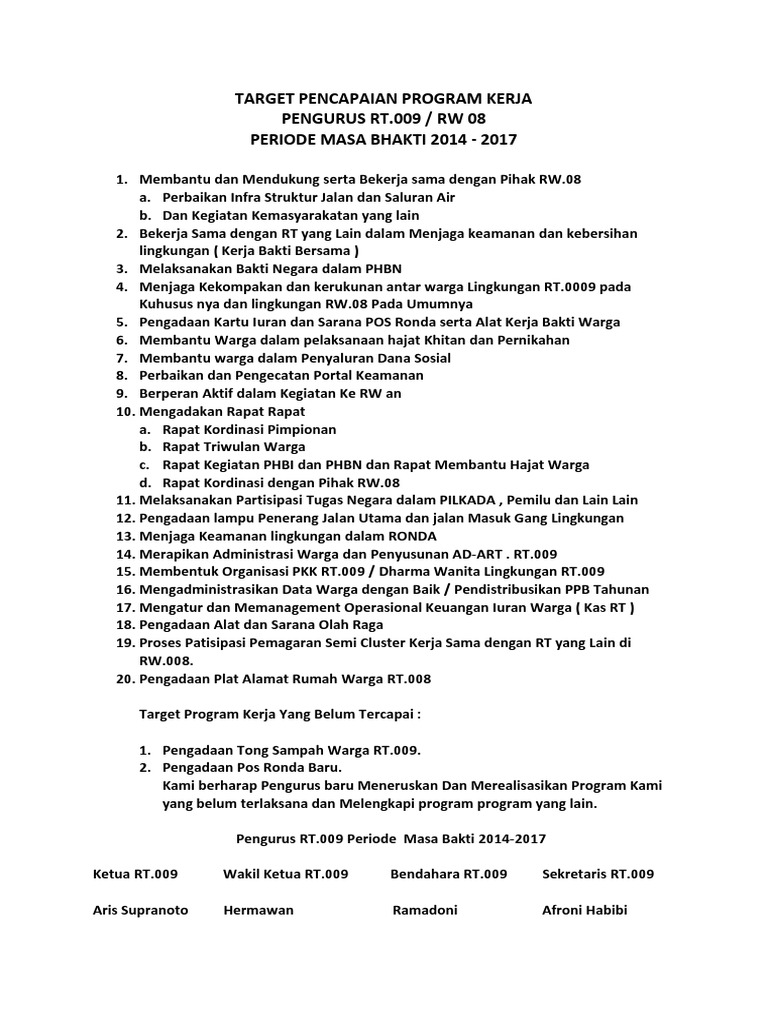 Program Kerja RT.009 2014-2017 | PDF