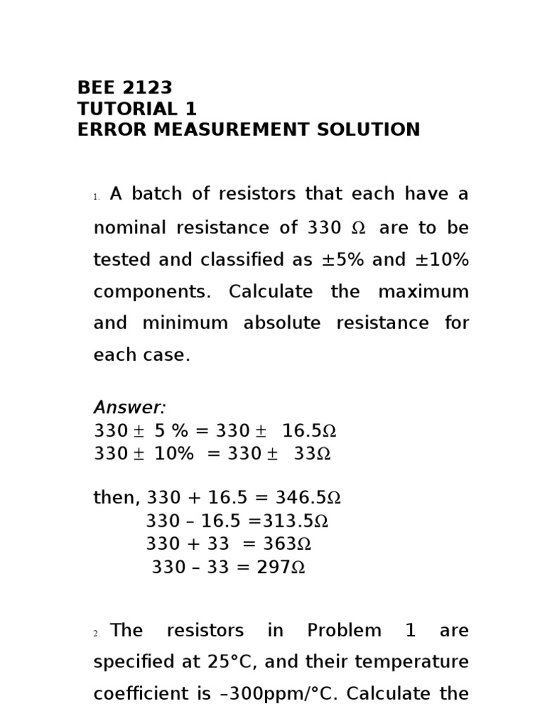 BEE2123 TUT1 - Error Solution | PDF | Resistor | Electrical Resistance And Conductance