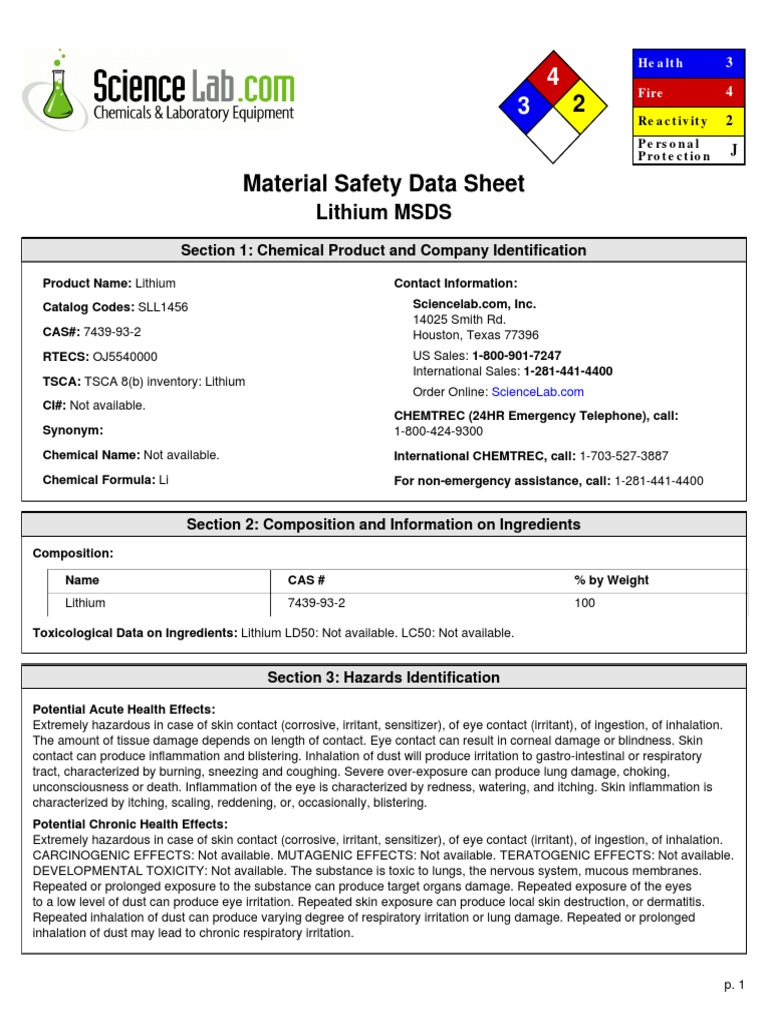 Msds Li | PDF | Toxicity | Explosion