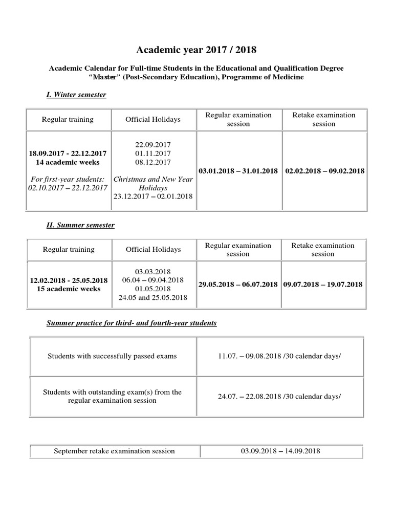 Academic Calendar 2017-2018 | PDF | Career & Growth