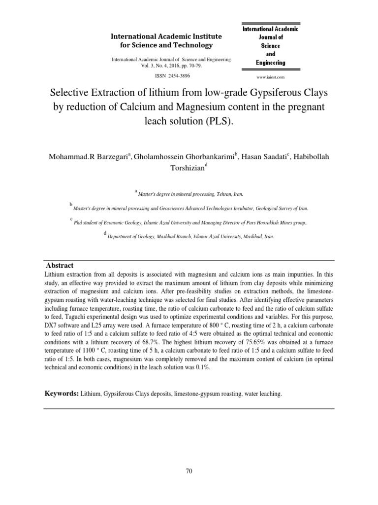 Lithium Extraction from Gypsiferous Clays | PDF | Lithium | Magnesium