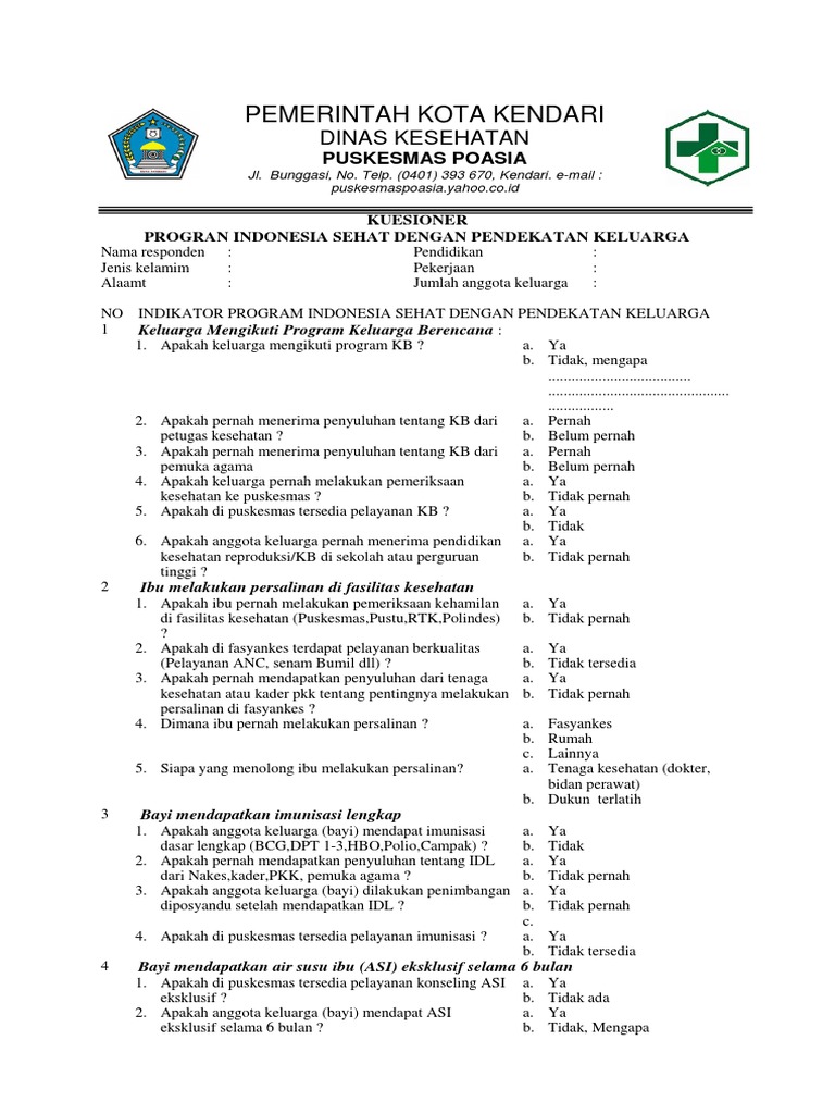 Kuesioner Program Indonesia Sehat Berbasis Keluarga | PDF