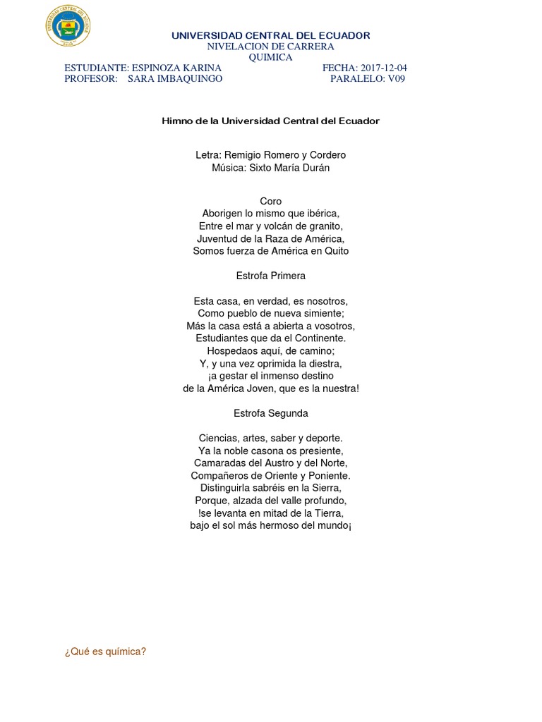 Himno Uce | PDF | Química Inorgánica | Masa
