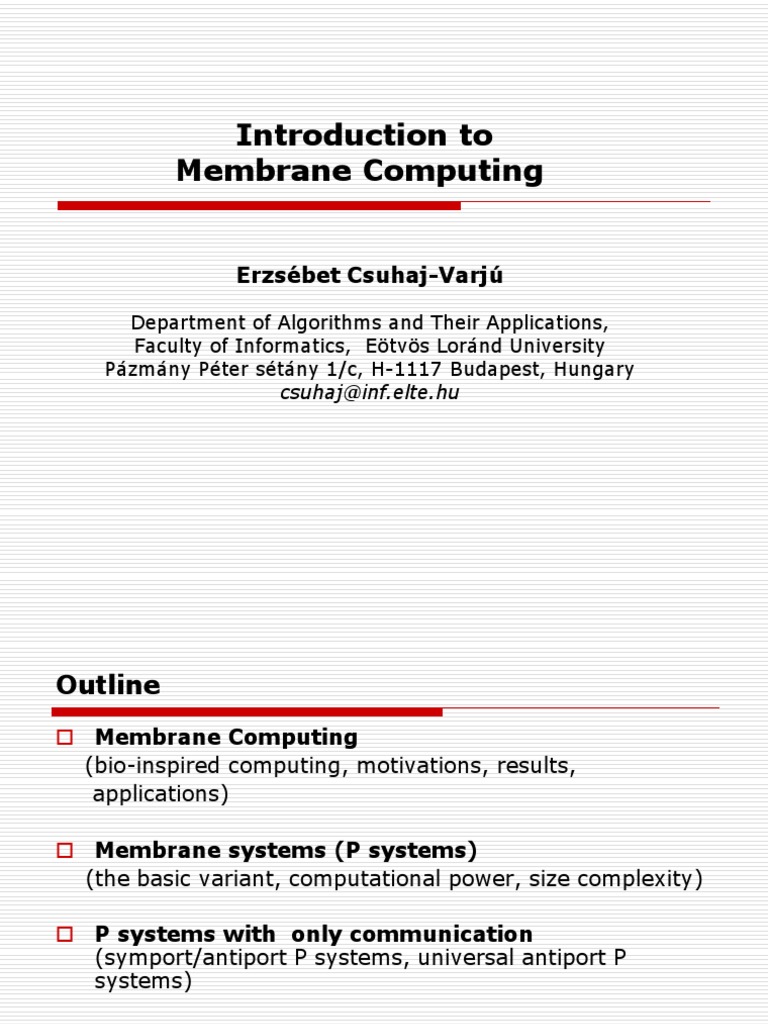 Introduction To Membrane Computing: Erzsébet Csuhaj-Varjú | Download Free PDF | Computer Science ...