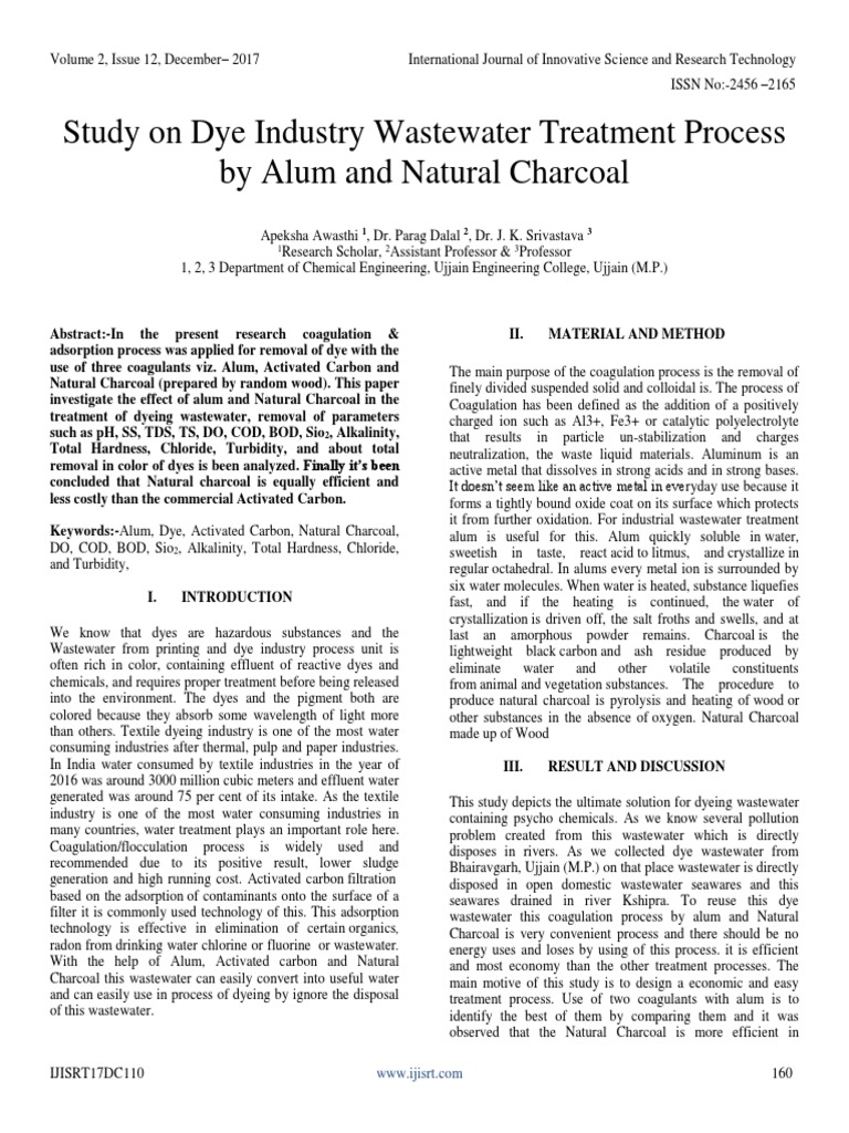 Dye Wastewater Treatment with Charcoal | PDF | Charcoal | Water