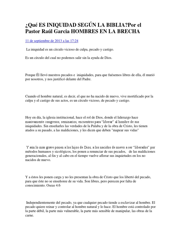 Qué Es Iniquidad Según La Biblia | PDF | Pecado | Cristo (título)