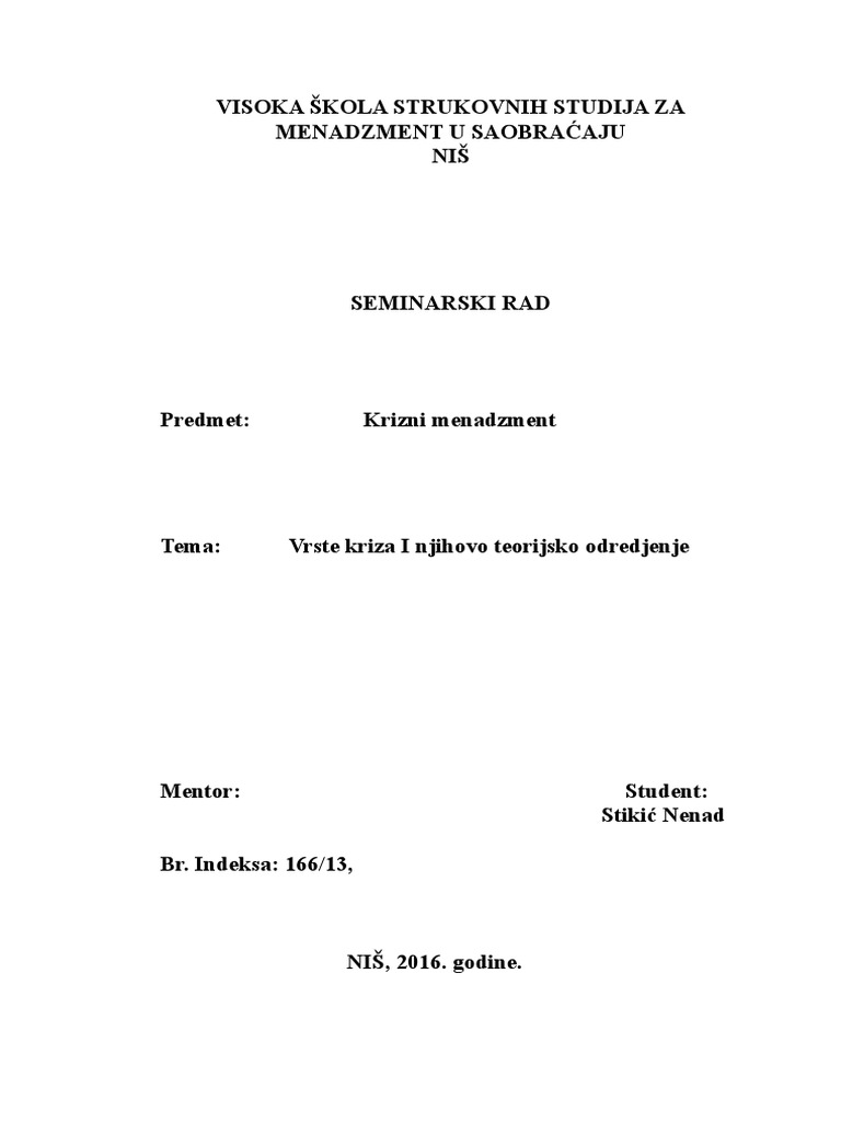 Krizni Menadzment | PDF