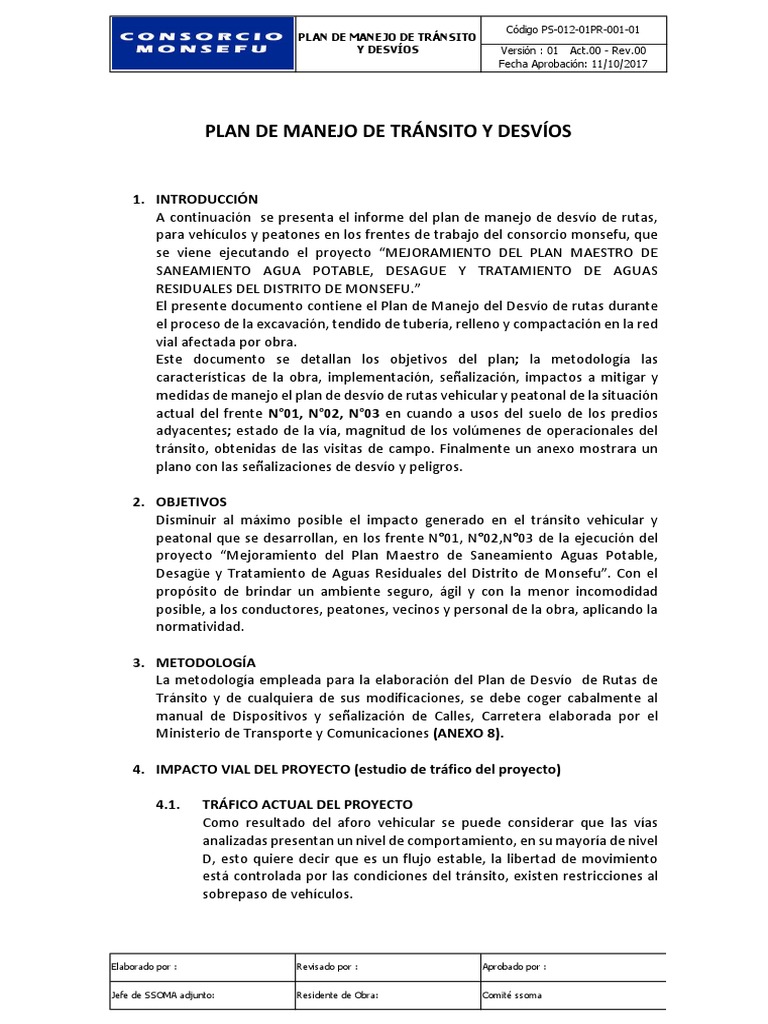 Plan de Manejo de Tránsito y Desvío | PDF | Peatonal | Saneamiento