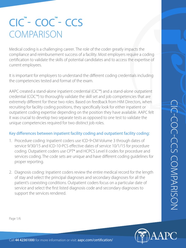 Aapc Whitepaper Cic Coc Ccs Comparison 2 1 Int | PDF | Test (Assessment ...