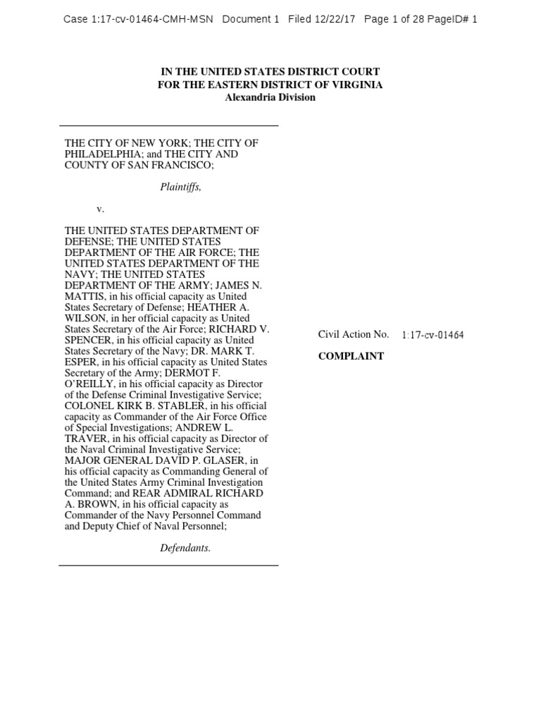 NYC v. DOD - Complaint | PDF | National Instant Criminal Background ...