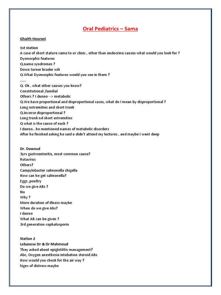 Pediatrics Oral Exam | PDF | Meningitis | Rtt