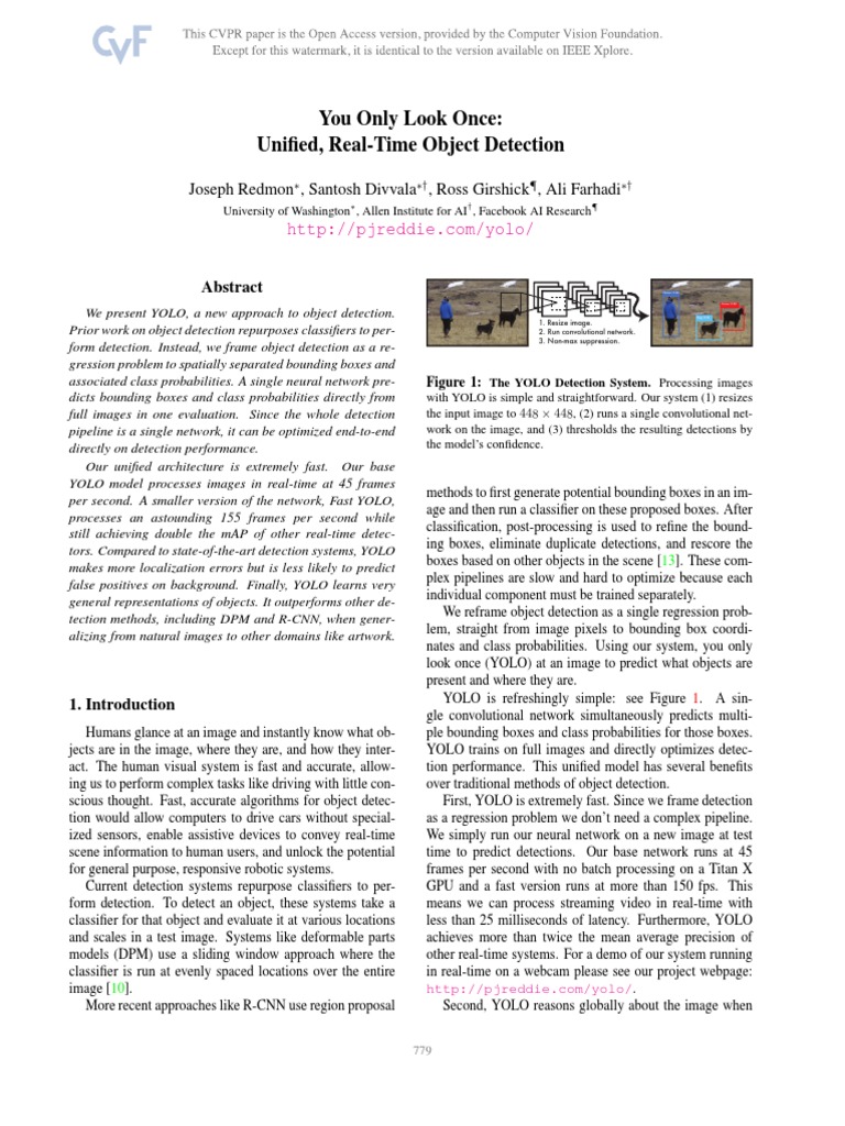 You Only Look Once - Unified, Real-Time Object Detection (J Redmon Et ...