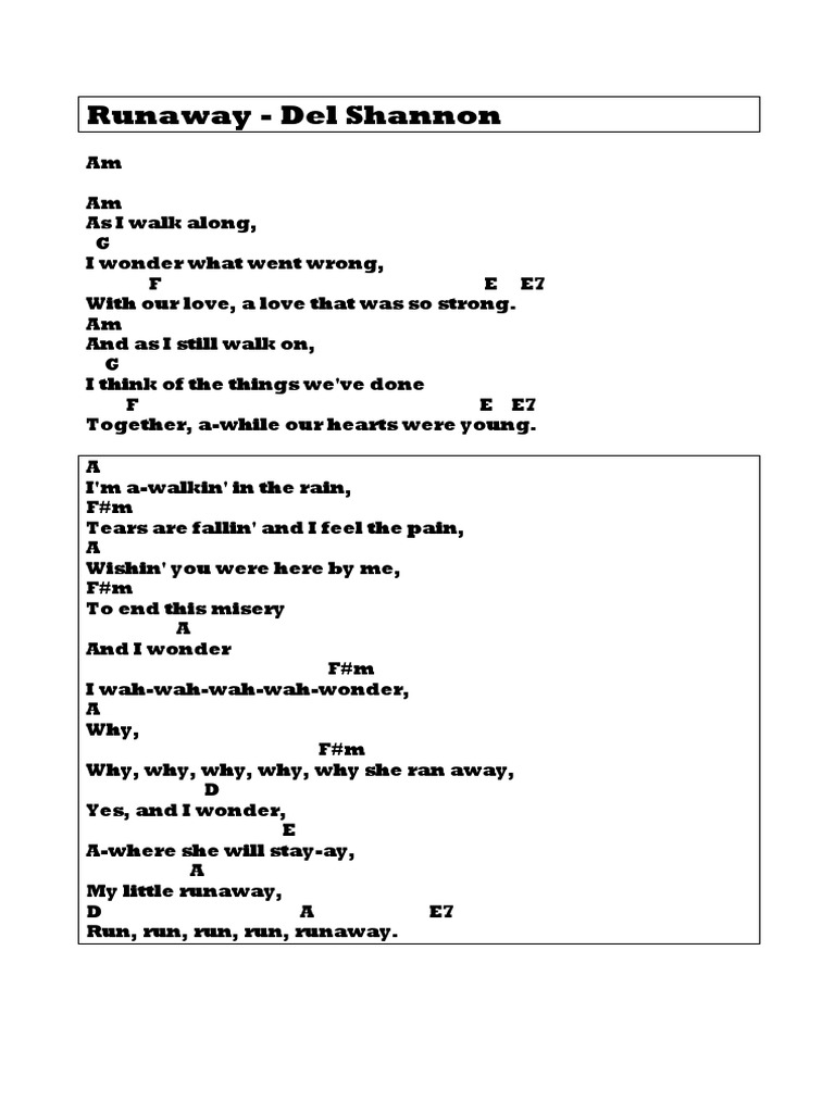 Del Shannon's "Runaway" Lyrics | PDF