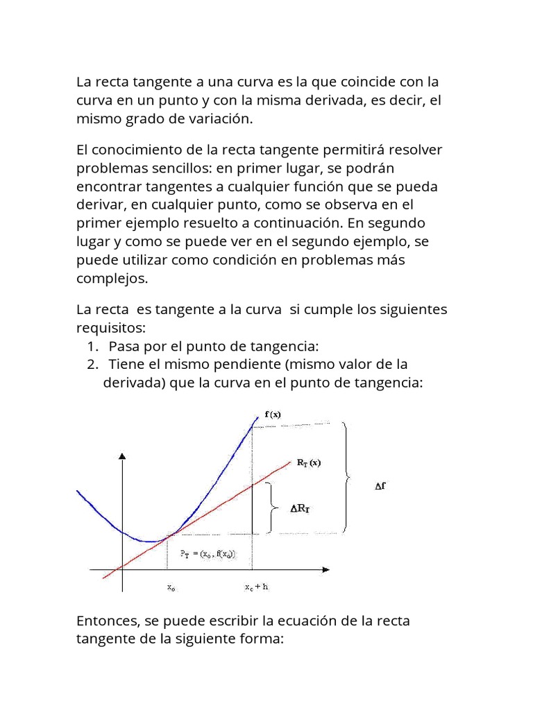 La Recta Tangente A Una Curva Es La Que Coincide Con La Curva en Un ...