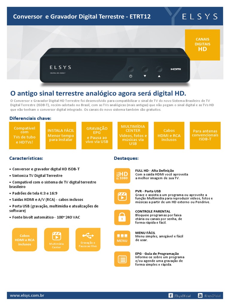 Ficha Técnica-Conversor Gravador Elsys Etrt12 - v2 | PDF | Televisão ...
