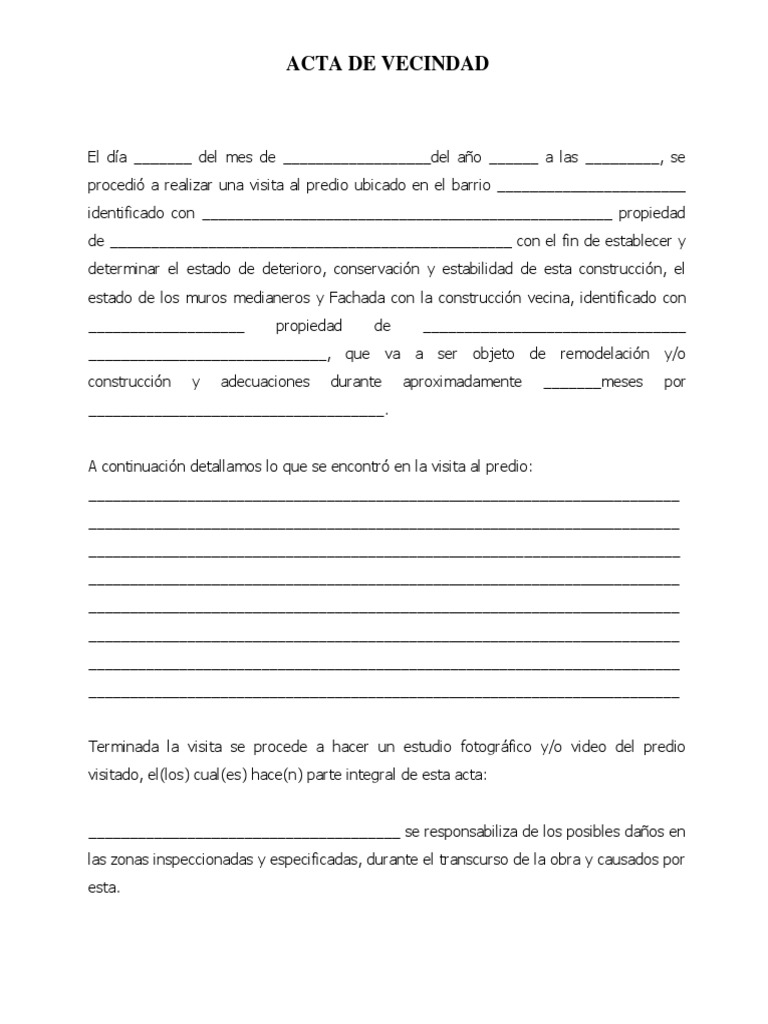 Modelo de Acta de Vecindad | Business