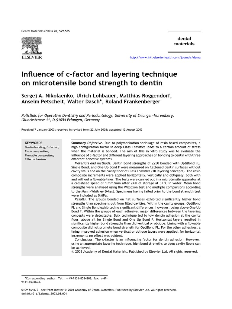 Influence of C Factor and Layering Technique On Microtensile IM PDF ...