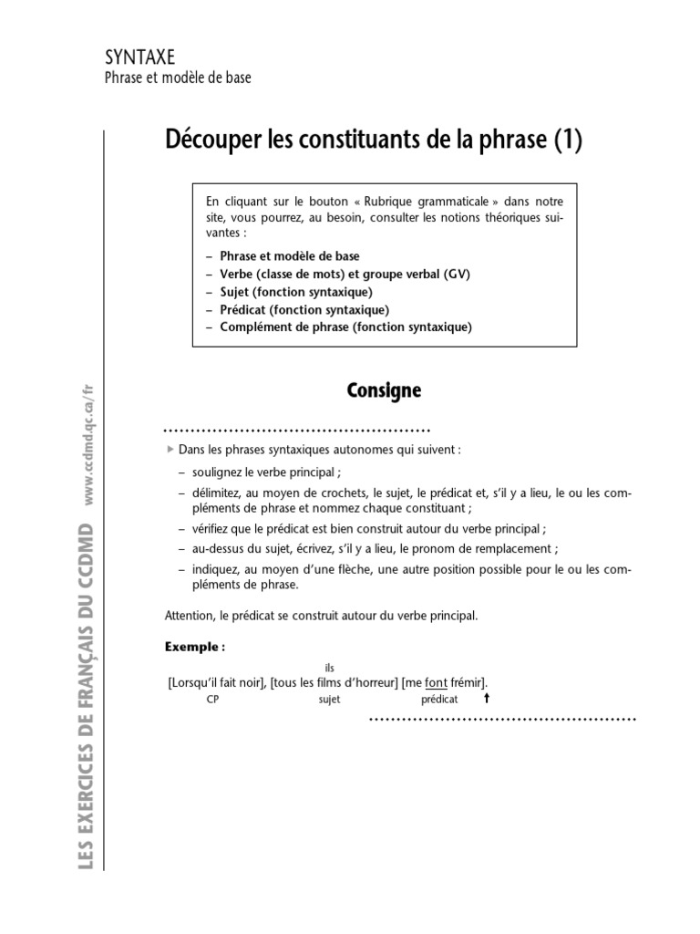 Découper Les Constituants de La Phrase (1) | Sujet (Grammaire) | Phrase