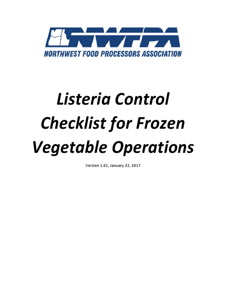 Listeria Control Checklist For Frozen Vegetable Operations v1.01 PDF ...