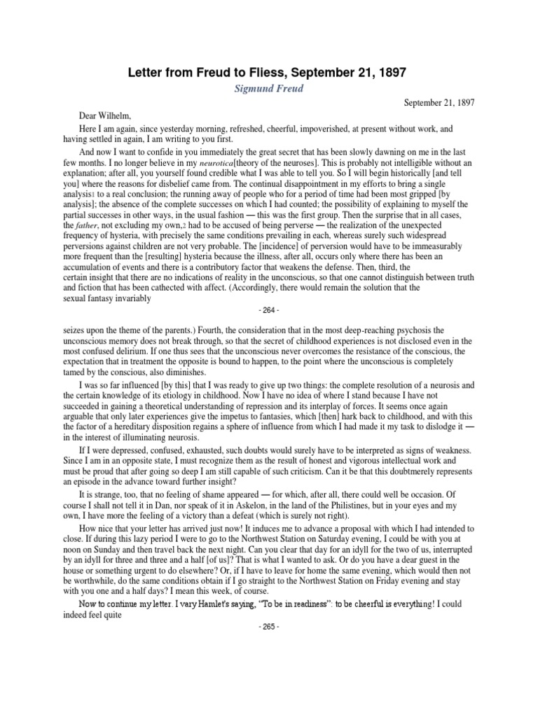 Letter From Freud To Fliess, September 21, 1897 | PDF | Bride | Sigmund ...