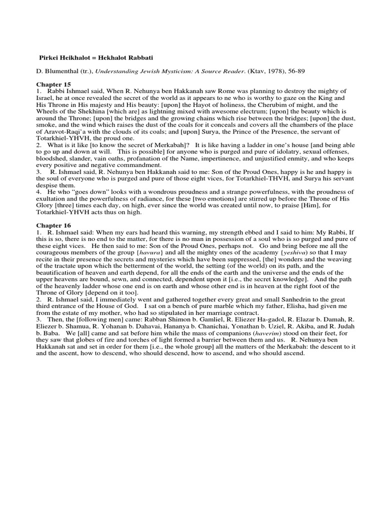 Hekhalot Rabbati Blumenthal 1978 | PDF | Glory (Religion) | Hebrew ...